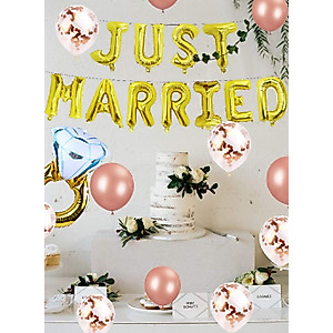 LaVenty Set of 12 Just Married Balloons Just Married Banner Bridal Shower Party Balloons Bridal Shower Party Decoration Wedding Party Decoration