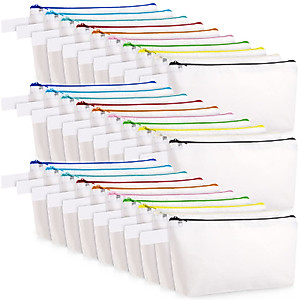 30 Pieces Makeup Bags in Bulk Canvas Pencil Bag Travel Cosmetic Bags Blank DIY Craft Bag Canvas Pen Case Pencil Pouch Makeup Pouch Canvas Zipper Pouch Bags for Girls Teens (8.66 x 5.11 x 1.77 Inches)
