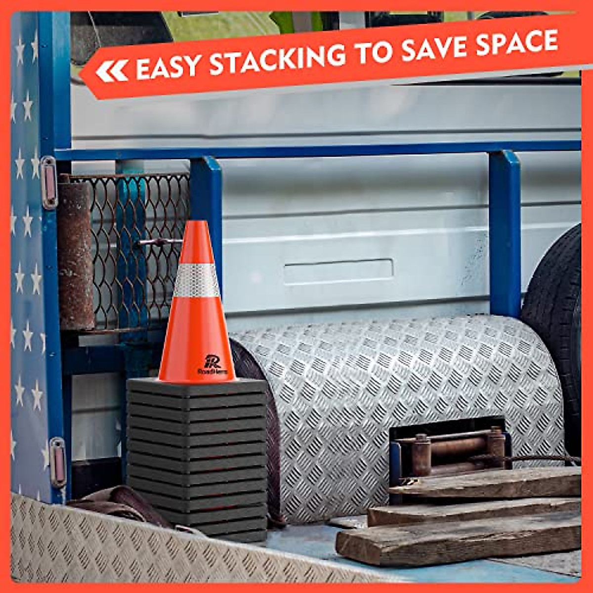 RoadHero (8 Pack) Traffic Safety Cones 18 Inch, PVC Cone with Black Weighted Base, Orange Cones with Reflective Collar, Cones for Parking Lot, Construction Events, Road Safety