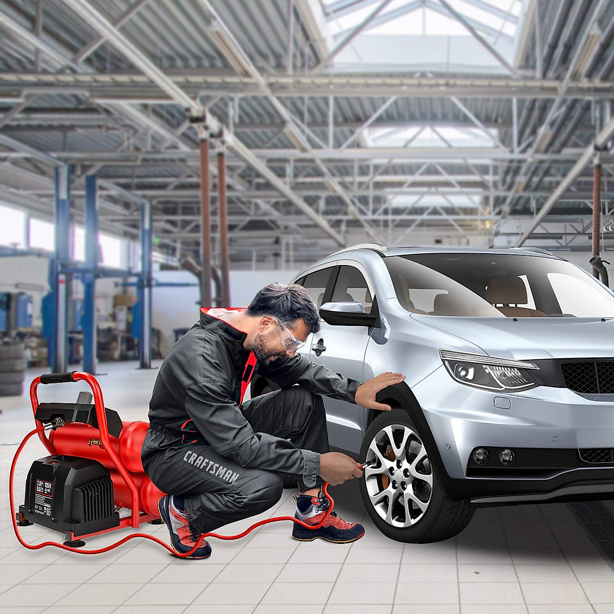 CRAFTSMAN Air Compressor Portable Air Tool Twin Tank 2Gallon, 1/3 HP Oil-Free Max 125 PSI Pressure, Model: CMXECXA0220242, Red