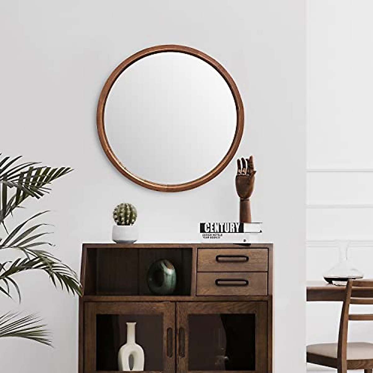 SIERSOE Round Wood Mirror 30 Inch, Large Wall Framed Bathroom Mirror for Vanity Farmhouse Rustic Mirror