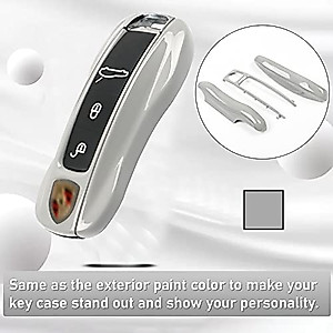 Jaronx Compatible with Porsche Key Fob Cover, Compatible with Porsche Cayenne Panamera Key Fob Cover 2018-2023, Compatible with Porsche Carrera Taycan Key Accessories 2020-2023 (Chalk-New/Light Grey)