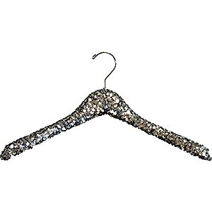 The Great American Hanger Company Silver Sequined Wooden Hanger, Curved 17 Inch Hanger with Hardwood Core and Polished Chrome Swivel Hook