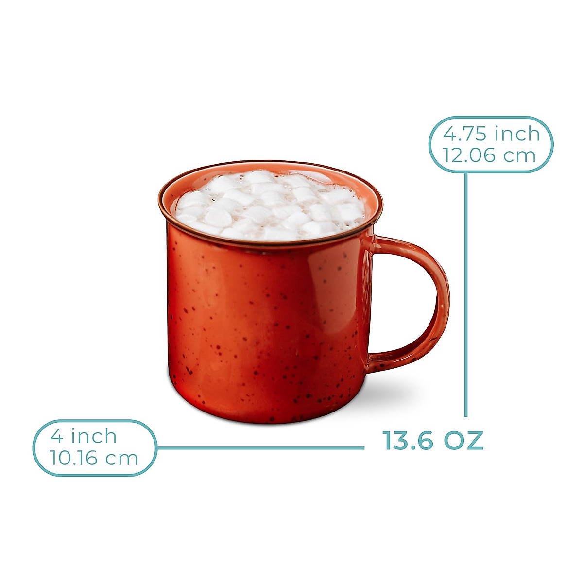 Speckled Campfire Style Mugs - Set of 6-14 oz - Cozy Colors -Coffee Cups - Camping Coffee Mugs - Ceramic | Enamel - Use for Tea/Hot Drinks