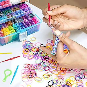 Inscraft 17500+ Rubber Loom Bands with 3 Layer Blue Container, 28 Colors, 600 S-Clips, 352 Beads, 40 Cartoon Pendant, Bracelet Making Refill Kit for Kids