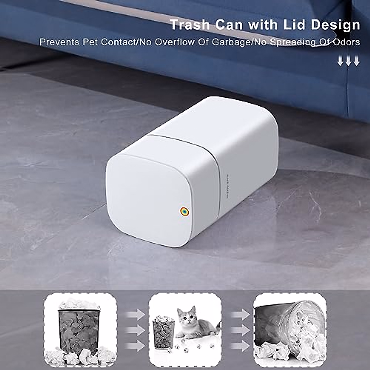 funest Bathroom Trash Can with Lids, 2.6 Gallon Small Plastic Garbage Cans with Press Pop-up Top Lid, Slim/Narrow Office Rubbish Can, Dog/Cat-Proof Trash Bin, Waterproof Wastebasket, White