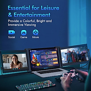 FOPO 12" Triple Laptop Screen Extender Triple Portable Monitor for 13.3"-14" Laptop, FHD 1080P IPS Dual Display, with USB-C/HDMI Port, for Windows/MacOS/Switch-S12