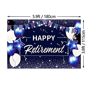 P.G Collin Happy Retirement Banner Backdrop Sign Retirement Going Away Party Decorations Supplies for Men Women 6 x 4ft, Blue White Retirement