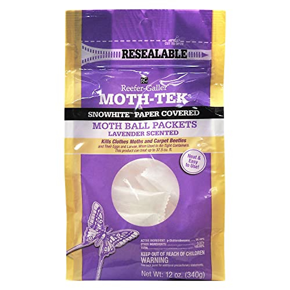 Reefer-Galler Moth-Tek Lavender-Scented Moth Ball Packets - 12 oz - Snowhite Paper Covered Moth Ball Packet for Closets, Drawers, and More