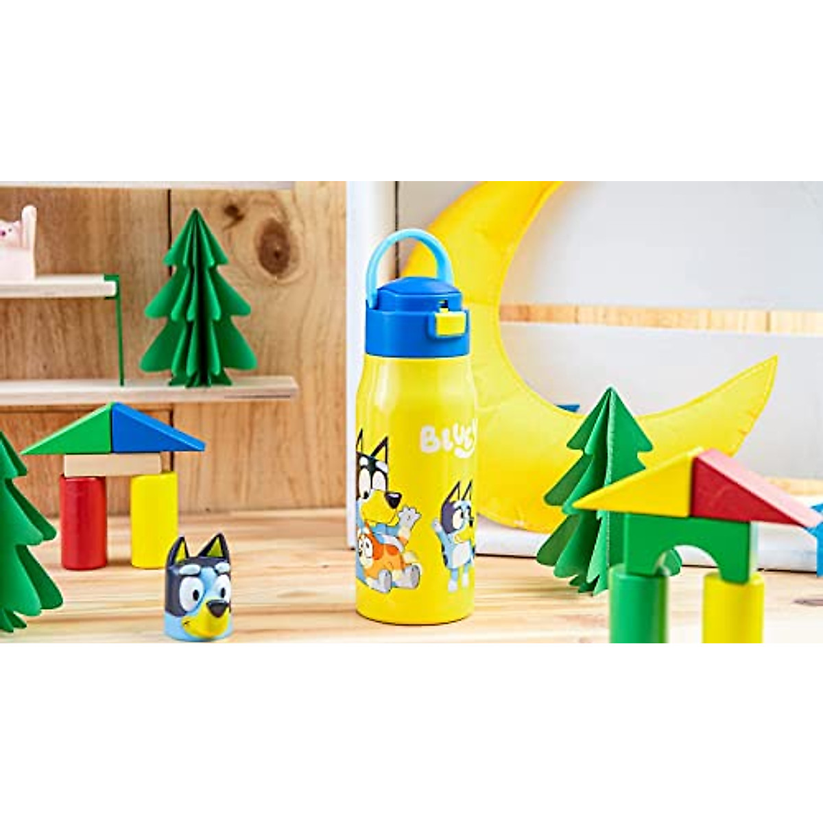 Zak Designs Bluey Double-Wall Vacuum Insulated, Stainless Steel Kids Mesa Water Bottle with Flip-Up Straw Spout and Locking Spout Cover, Durable Cup for Sports or Travel (13.5 oz, 18/8 SS)