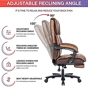 Bosmiller 500lbs Big and Tall Office Chair Wide Seat for Heavy People with Quiet Wheels Heavy Duty Metal Base High Back Larger Size PU Leather Executive Office Chair with Footrest Back Reclining