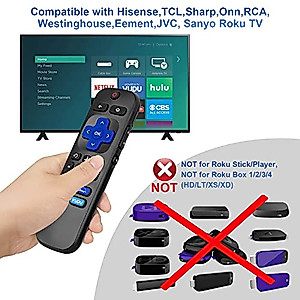 Universal Replacement Remote for Roku TV, Compatible with Hisense Roku/TCL Roku/Onn Roku/Sharp Roku TV, Remote Control with Buttons for Netflix, Disney, Hulu, VUDU【Not for Roku Stick and Box】