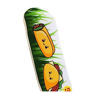 Teak Tuning Premium Fingerboard Graphic Deck, Happy Tacos - 32mm x 97mm - Heat Transfer Graphics, Pro Shape & Size - Pre-Drilled Holes - Includes Prolific Foam Tape