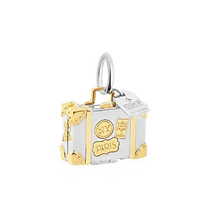 Jet Set Candy Sterling Silver Vintage Suitcase Travel Charm with Stickers