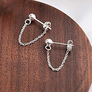 Minimalist Ball Bead Tassel Chain Drop Dangle Earrings for Women S925 Sterling Silver Tiny Balls Stud Tragus Cartilage Hypoallergenic Pierced Ear Fashion Punk Jewelry (Silver)