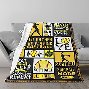 Softball Blanket 50''x60'' Softball Gift Blanket Super Soft Warm and Comfortable Throw Blanket for Fall Winter Spring All Season-1