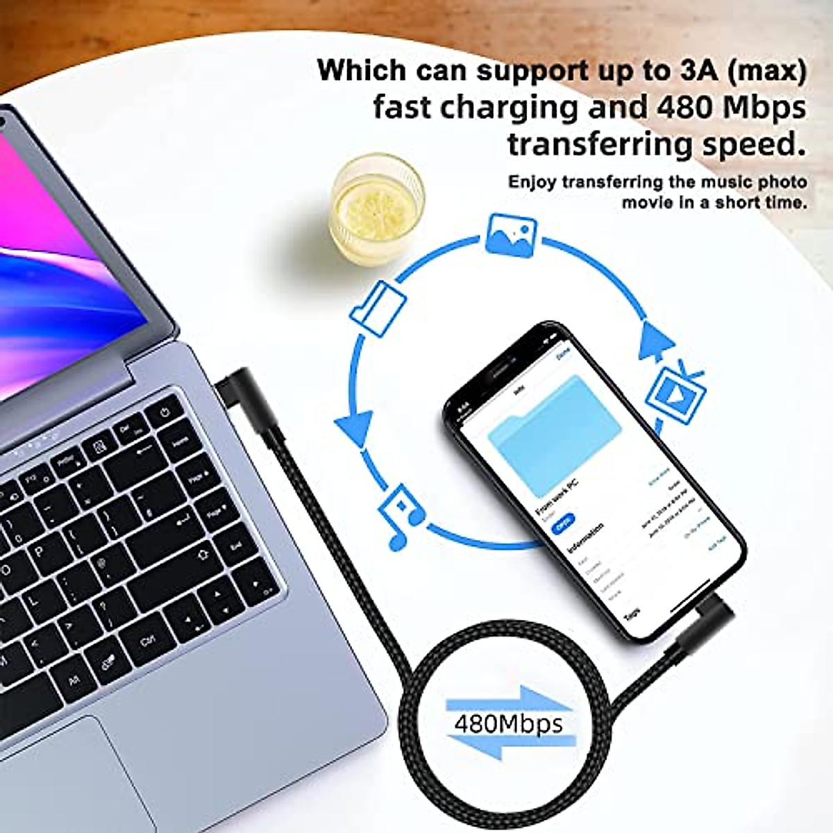 USB C to Lightning Cable 3ft MFi Certified 3 Pack 90 Degree iPhone Charger Nylon Braided Right Angle Lightning to USB C PD Fast Charging Cable for iPhone 13 12 11 Pro X XS XR 8 Plus 7 6 5(Black)