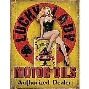 Magnet 3x4 inch Vintage Lucky Lady Motor Oil Sticker (Gas Logo Old Rat Rod) Magnetic Magnet Vinyl Sticker