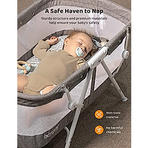besrey Bassinet for Baby, 3 in 1 Portable Baby Bassinets, Rocking Cradle Bed, Easy Folding Bedside Sleeper Crib, Quick-Fold for Newborn Infant, up to 33 lb Compact Storage, Mattress and Net Included