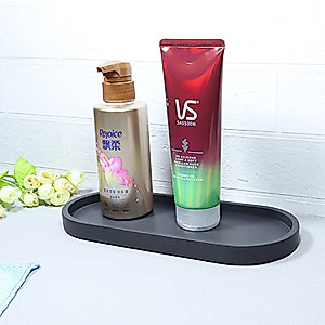 Concrete Oval Vanity Tray,Bathroom Trays for Counter,Concrete Tray for Bathroom Organizer and Home Decor,10.7L x 4.6W x 0.8H inches(Black)