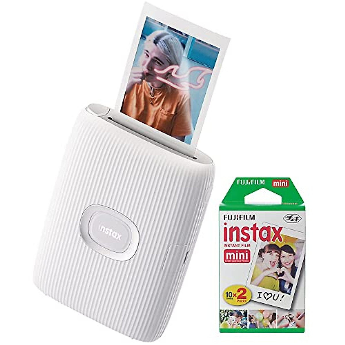Fujifilm Instax Mini Link Instant Smartphone Printer (ASH) with Instax Film Pack (2 Items)