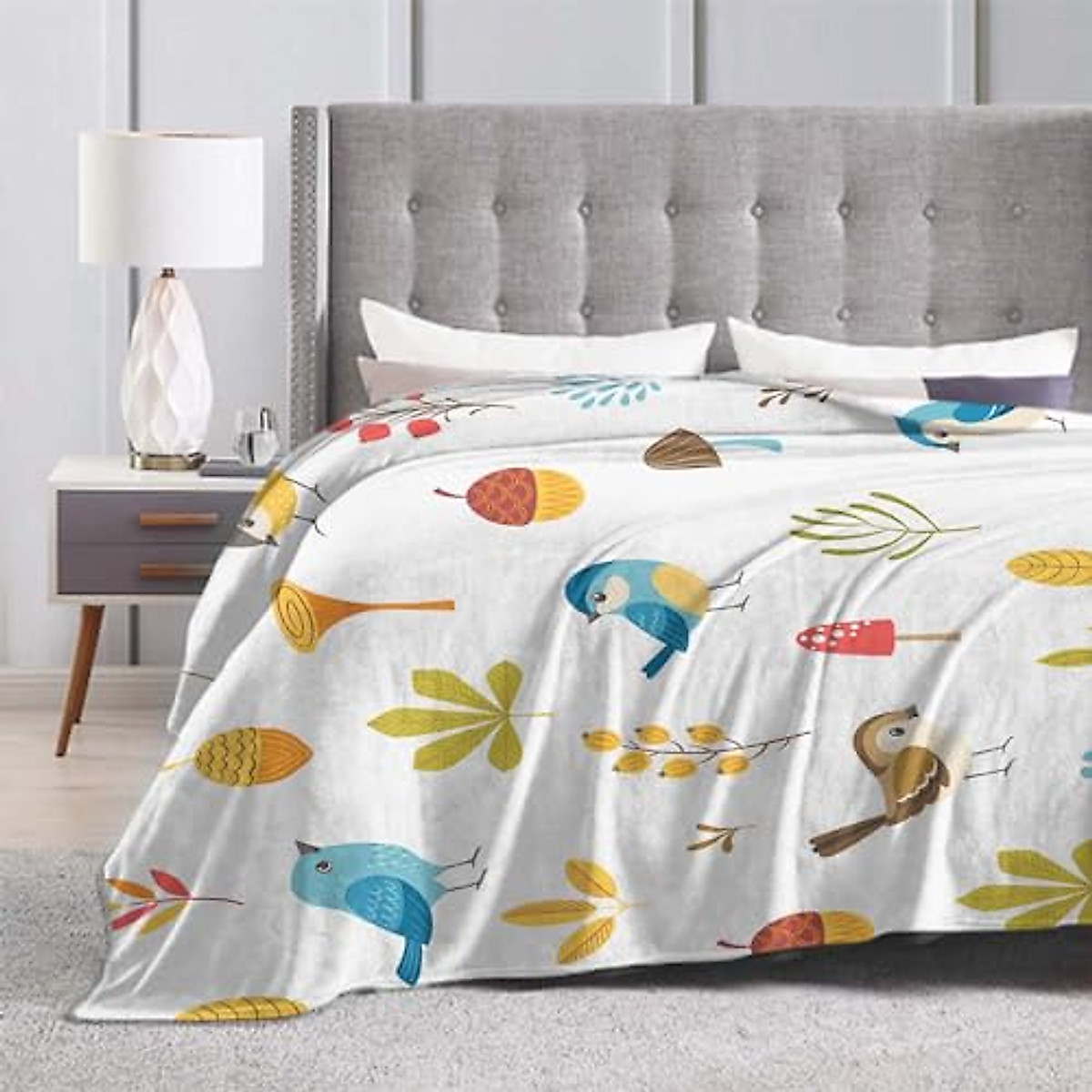 Throw Blanket 50x60 Inch,Bird Autumn Cute Forest Flannel Soft Cozy Fluffy Throw Blankets and Warm Throws for Adults in Couch Sofa Bed 60x50 Inch