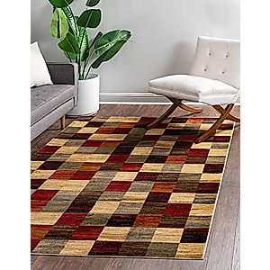 Unique Loom Barista Collection Modern, Rustic, Geometric, Squares, Urban, Warm Colors Area Rug, 9' 0" x 12' 0", Multi/Beige