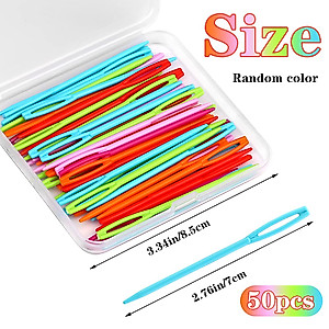 LUNARM 50PCS Plastic Sewing Needles, Large Eye Plastic Yarn Needles with Box, 7cm/2.76inch Plastic Needles for Yarn and Craft Plastic Sewing Needles for DIY Sewing Handmade Crafts