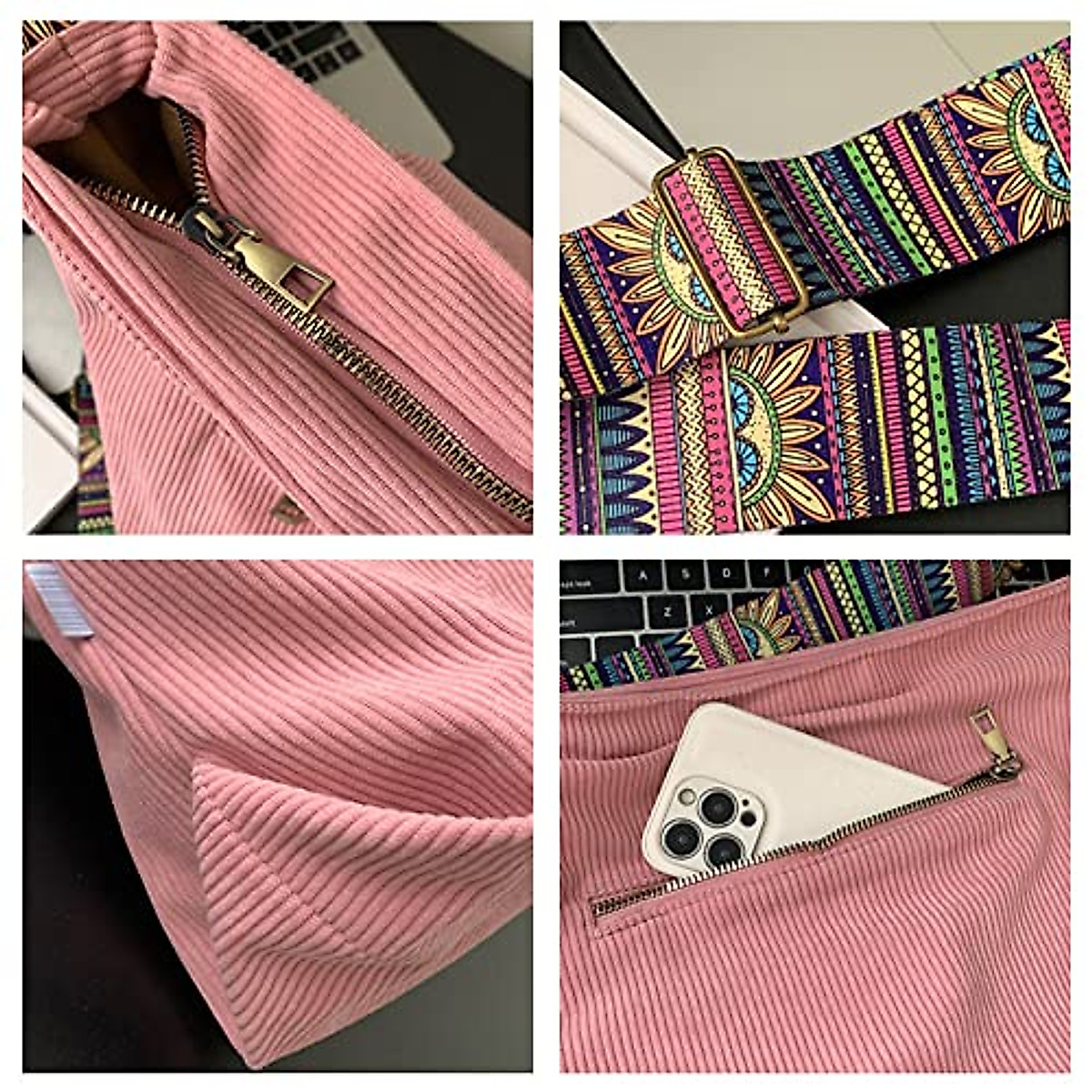 Corduroy Crossbody Bag For Women Shoulder Bags Handbag Purse Schoolbag Tote Bag Hobo Bag Large Fashion (creamy-white)