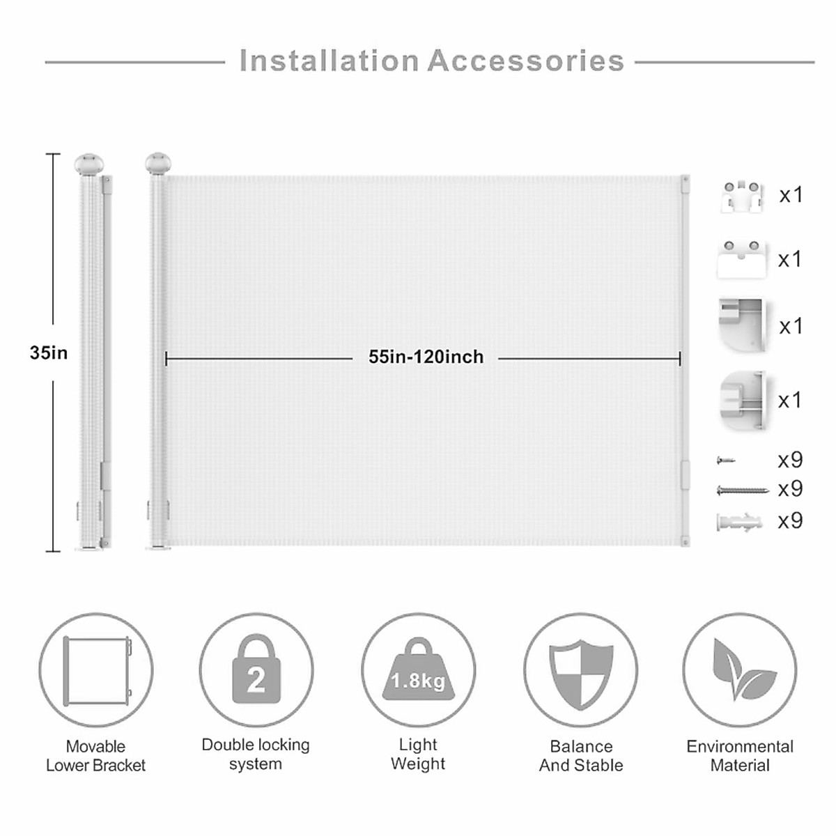 ALSOABA Retractable Baby Gates Extra Wide,120 Inches Extended Mesh Gates for Kids Or Pets，for Dogs Indoor Safety Gate Dog Gates for The House Extra Long Baby Gate f or Stairs Outdoor Large Pet Gate