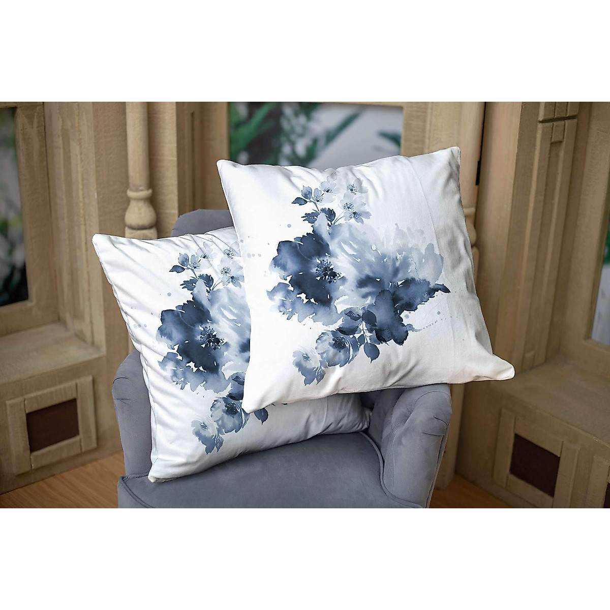 HerysTa Fun Pillow Cases, 18X18 Pillow Case Pack of 2 Invisible Zipper Cushion Cases Halloween Bouquet Spring Delicate Watercolor Wedding Greeting Card Zippable Pillow Case