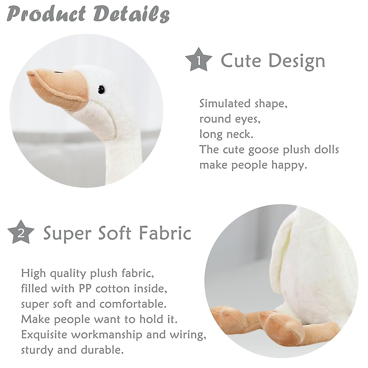 AUCOOMA Goose Plush Stuffed Animal White Cute Swan Toy Doll Gifts for Girls Boys, 15.7"