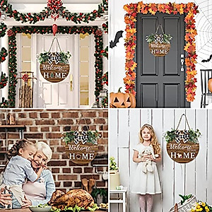 JPSOR Interchangeable Seasonal Welcome Sign, Round Wood Wreaths with 18 Seasonal Icons for Front Door, Farmhouse Home Porch All Seasons Outside Decor