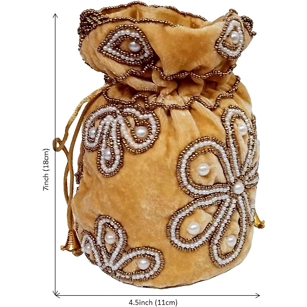 Purpledip Potli Bag (Drawstring Purse): Gold Thread Sequin Embroidery