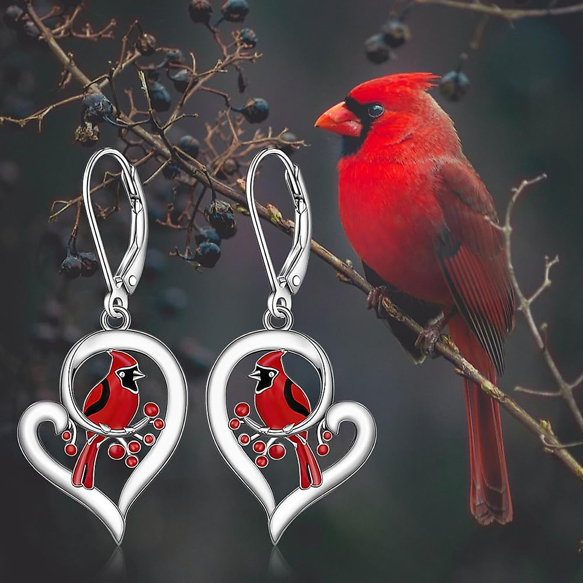 Red Cardinal Earrings Bird Earrings for Women Cardinal Appear When Angels Are Near Sterling Silver Cardinal Memorial Gifts for Loss of Loved One