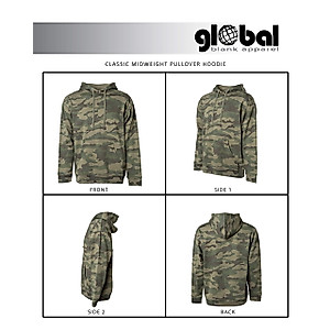 Global Blank Men's Midweight Sweatshirt Pullover Hoodie for Men Fleece Hoodies Green Camouflage