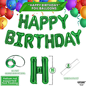 KatchOn, Green Happy Birthday Balloons - 16 Inch | Green Happy Birthday Banner, Green Birthday Sign | Jungle Party Decorations | Green Happy Birthday Sign for Emerald Green Birthday Decorations Women