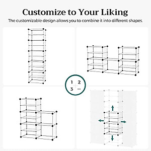SONGMICS Shoe Rack, 10-Slot Storage Organizer Unit with Doors, Portable Cube Shoe Storage Organizer, Plastic Modular DIY Storage Shelf, Closet Divider for Clothes Bags Toys, Transparent ULPC506T01