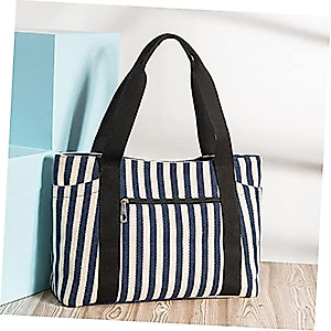 TENDYCOCO Capacity Canvas Handbag Tote Large Women Mommy Shoulder Striped Bag for Navy