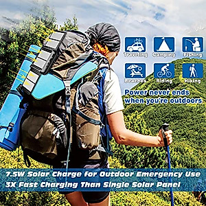 X-DNENG Solar Power Bank, 36000mah Portable Quick Solar Charger with Dual 3A Outputs & Flashlight 3 Solar Panel for Camping, Hiking, Fishing & More Outdoor Activities (Black)