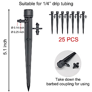 Topiverse 25 Pcs Drip Irrigation Emitters, Adjustable Flow 0-18 GPH Irrigation Drippers with Stake, 360 Degree Flow Sprinkler Head, Micro Sprinkler for Garden Patio Lawn Flower Bed