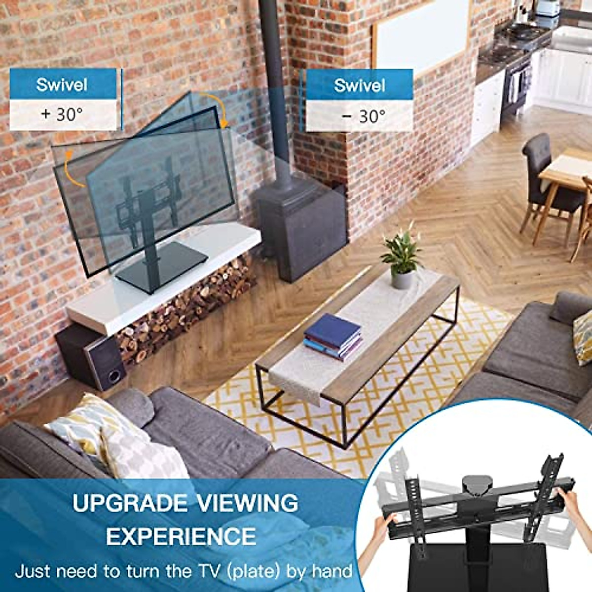 PERLESMITH Swivel Universal TV Stand/Base - Table Top TV Stand for 32-60 inch LCD LED TVs - Height Adjustable TV Mount Stand with Tempered Glass Base, VESA 400x400mm, Holds up to 88lbs PSTVS09