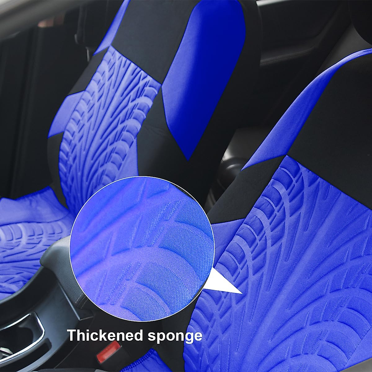 BESULEN Front Car Seat Covers, 2 Pcs Polyester Bucket Seat Protectors, Soft and Breathable, Premium Sporty Automotive Seat Cushions, Universal Auto Interior Accessories (Blue)