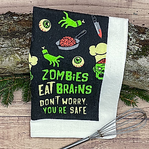 Crazy Dog T-Shirts Zombies Eat Brains Dont Worry Youre Safe Funny Undead Tea Towel Funny Kitchen Towels Halloween Novelty Kitchen Towels Zombies