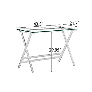 SMARTIK Modern Glass Computer Desk, Clear Study Table - Gaming Desks, Study Desk, and Workstation Table for Small Spaces - Stainless Steel Frame 43.5" x 21.7" x 29.9"