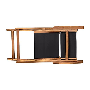 Merrick Lane Stora Set of 2 Indoor/Outdoor Acacia Wood Folding Patio Bistro Armchairs with Black Textilene Mesh Back and Seat, Natural