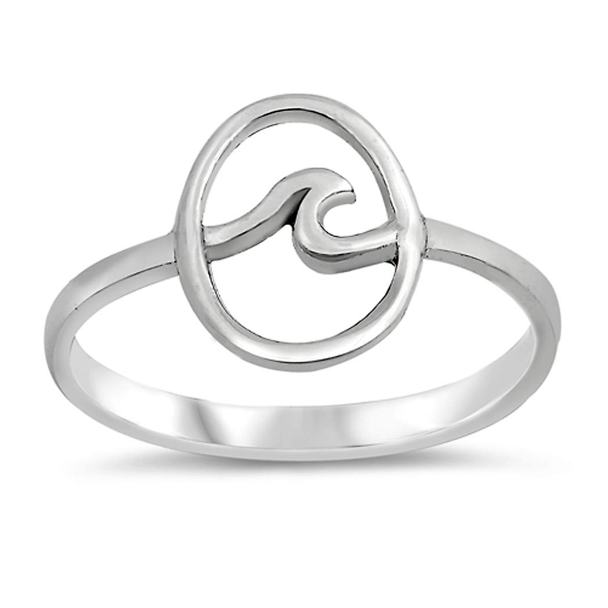 Oval Wave Halo Ocean Boho Nature Ring New .925 Sterling Silver Band Size 7