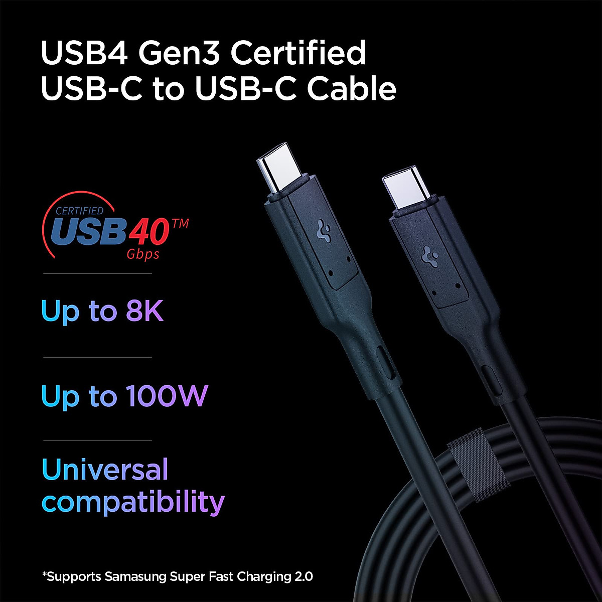 Spigen [USB-IF Certified USB 4 Cable 2.6ft for Thunderbolt 4 3 Cable,100W Charging 40Gbps Data Transfer 8K Video Type C for MacBook iPad M2 M1 Pro Air Galaxy S23 S22 Ultra Plus Mac Mini External SSD