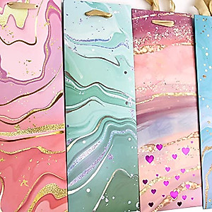 ceiba tree Wine Gift Bags Holiday Gift Paper Bags Set Heavy-Duty Home Wedding Birthday Party Favor Reusable Marble Gold Foil Wine Wrapping Bags with Handles 12Pcs