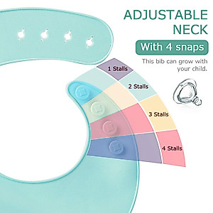 Maveek 2 Pack Silicone Baby Bib, Waterproof Babies Feeding Bib Adjustable Rubber Baby Bibs with Food Catcher Pocket for Toddlers, Easily Wipe Clean, Green & Pink